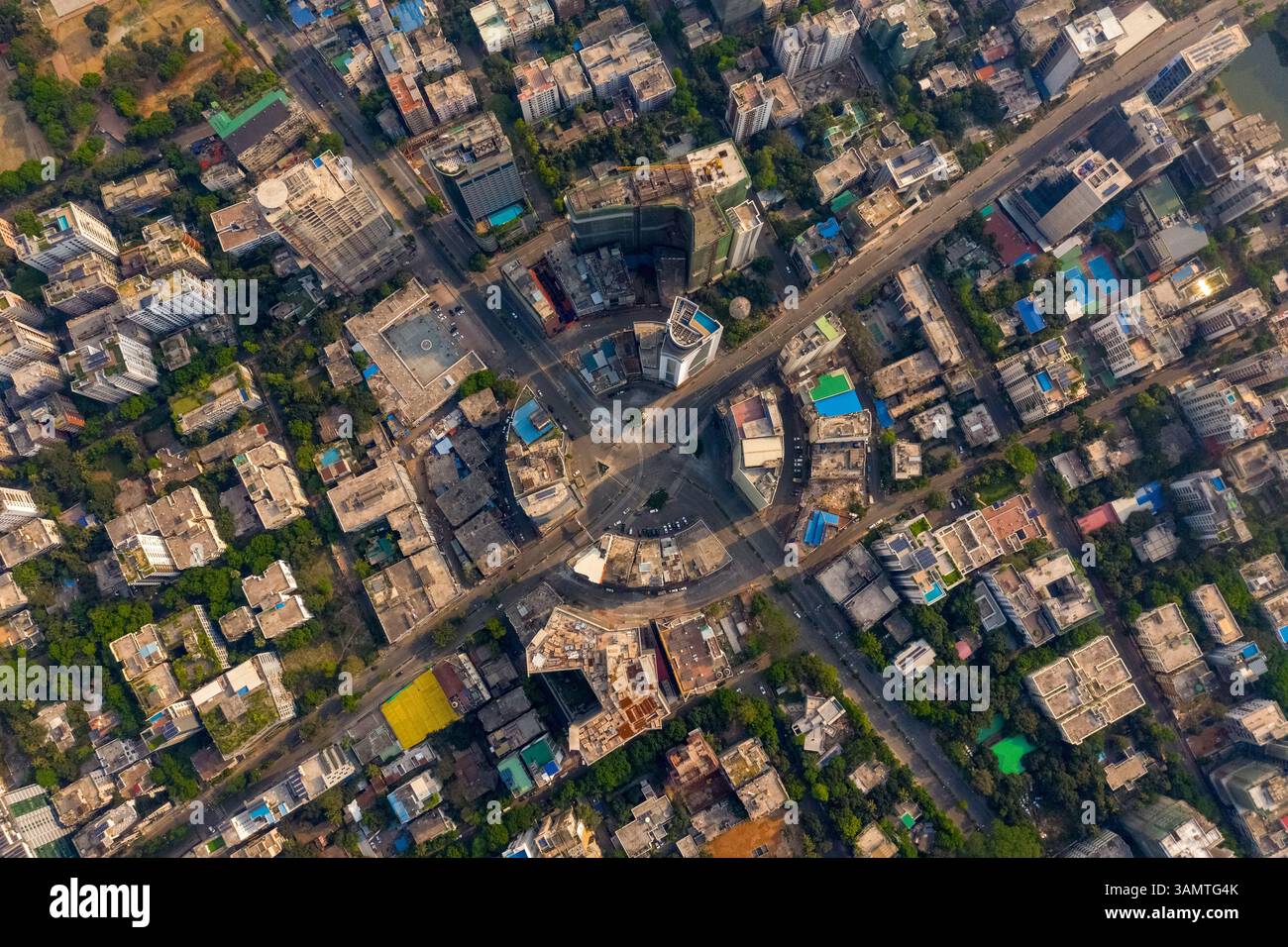 Aerial view of an empty junction in Dhaka city centre, view of the ...