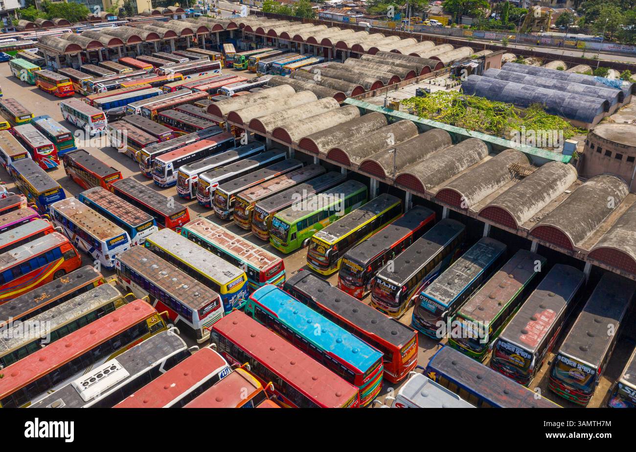 Aerial view of Mohakhali, a bus terminal station and parking lot of ...