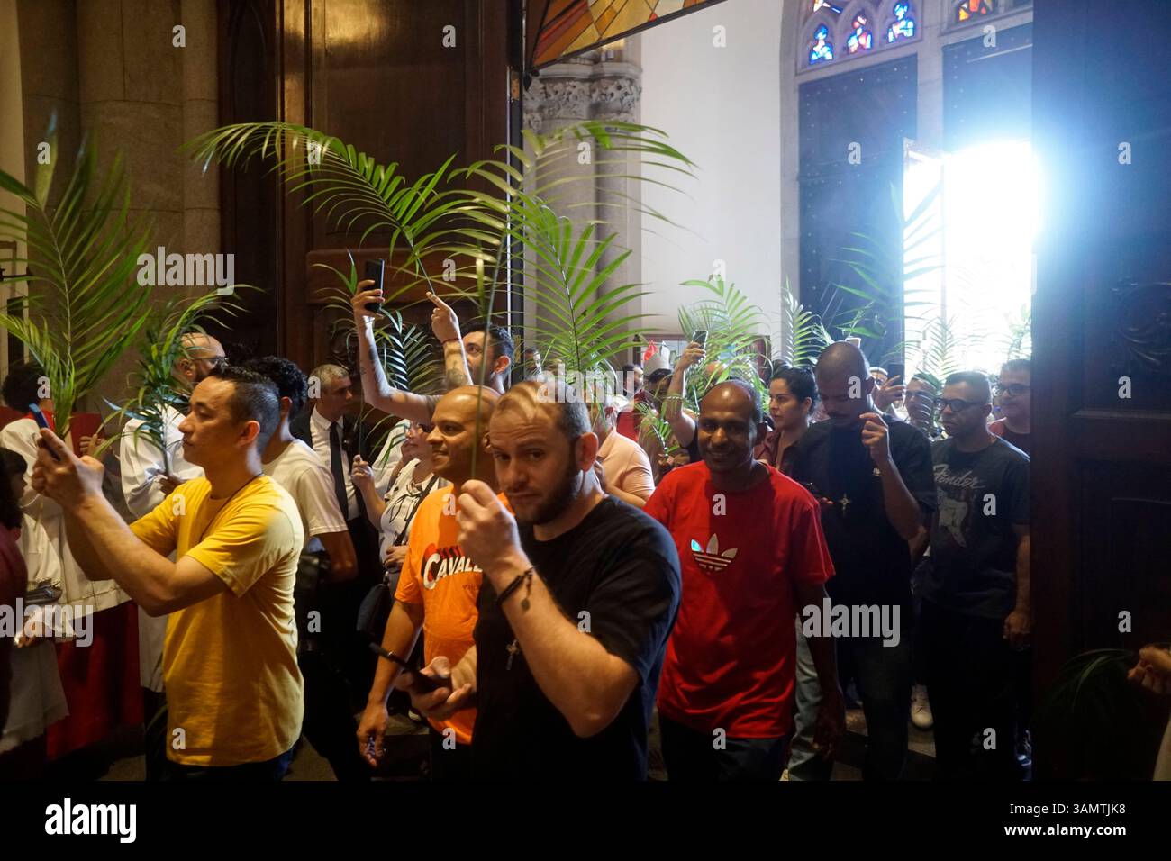 Sao Paulo, Brazil. 13th Apr, 2025. People take part in the blessing of ...