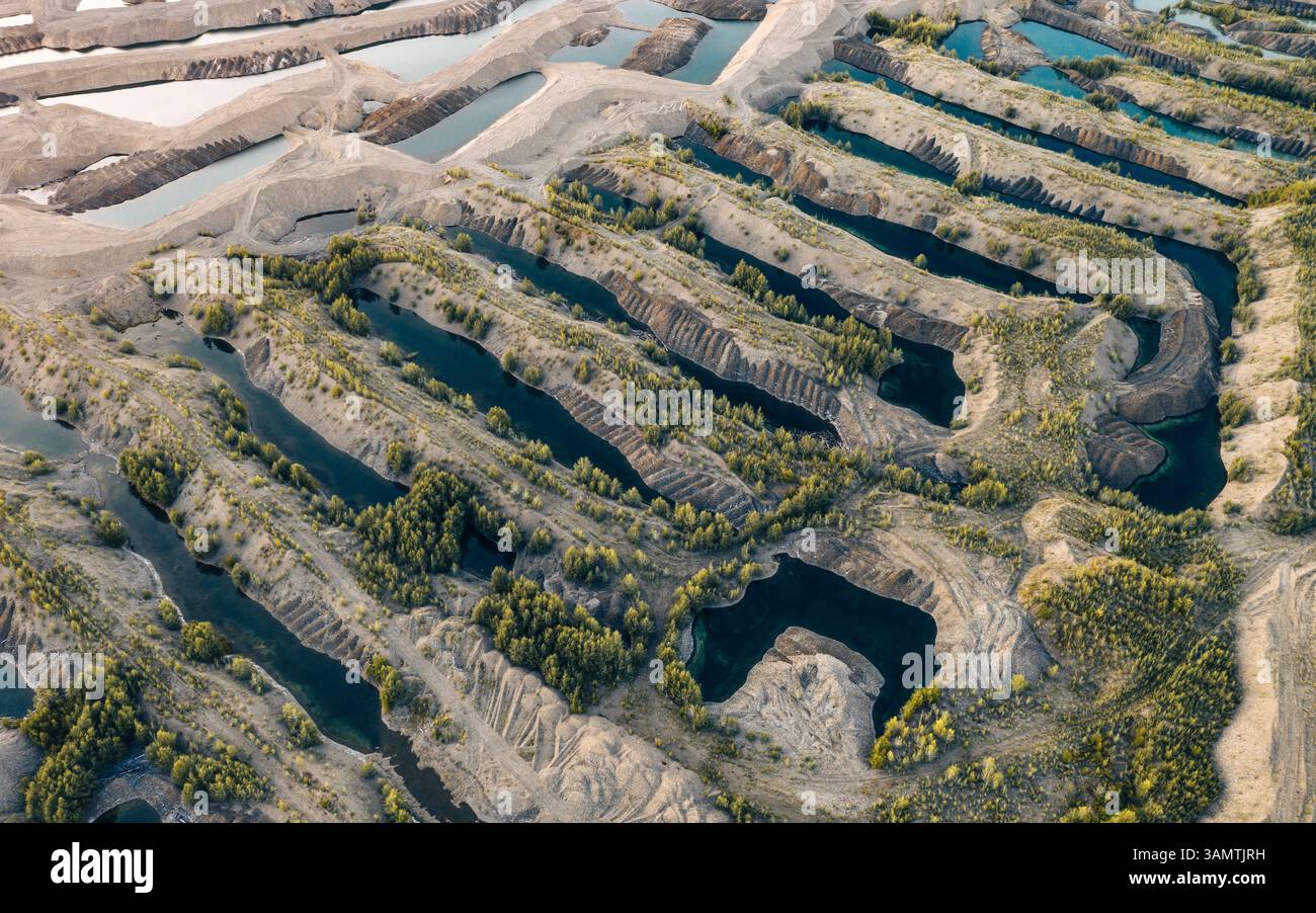 Aerial view of the landscape after gold mining by a special gold ...