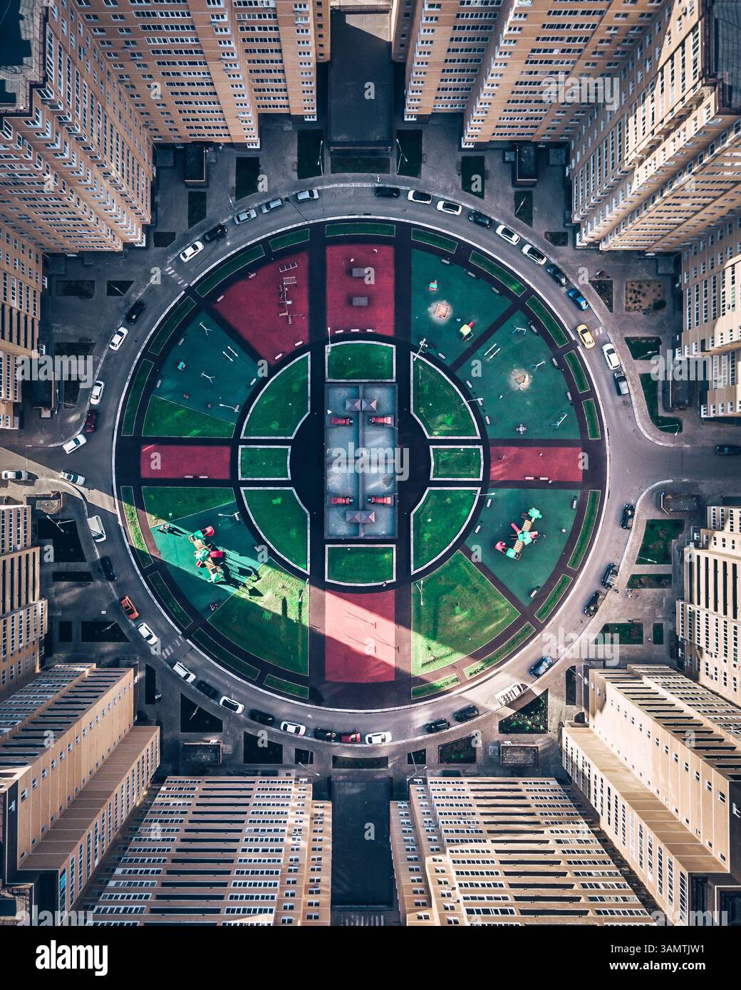 Aerial view of urban geometry of the courtyard in Moscow from above ...