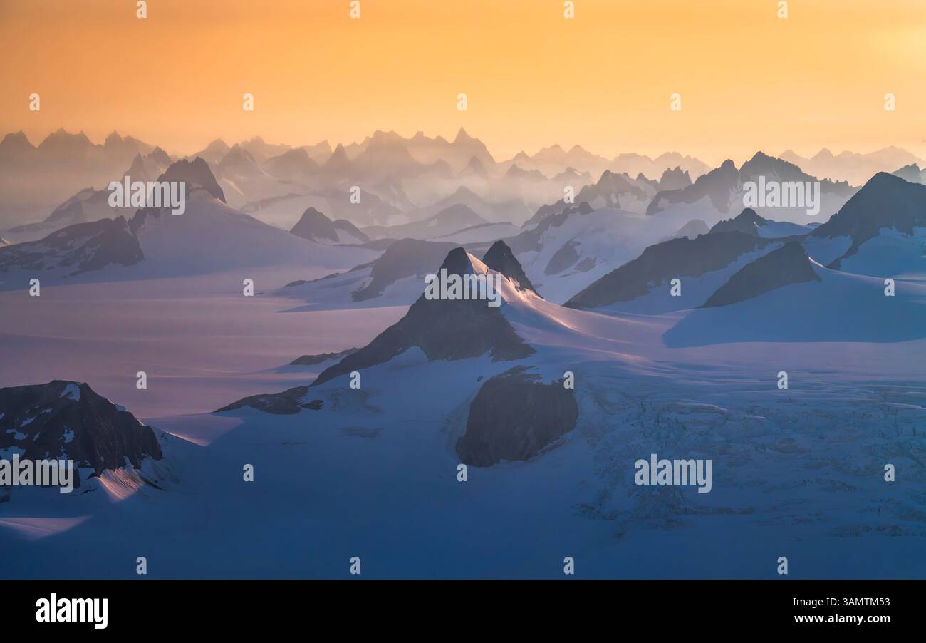 Aerial view of serene glacier at Juneau ice field, Alaska, United ...