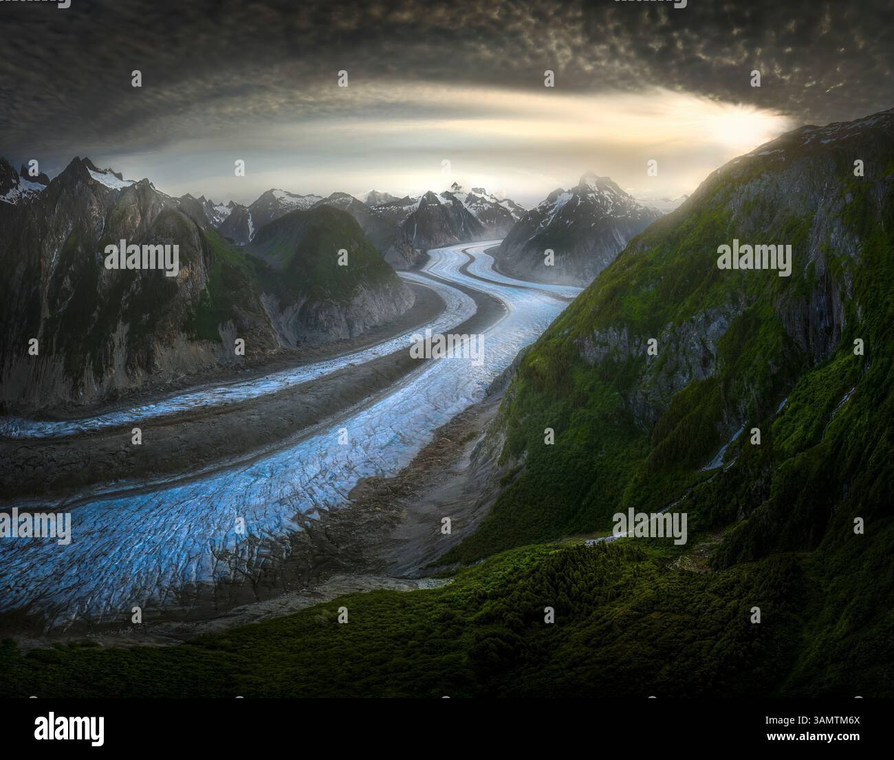 Aerial view of gilkey glacier in the boundary range with majestic ...