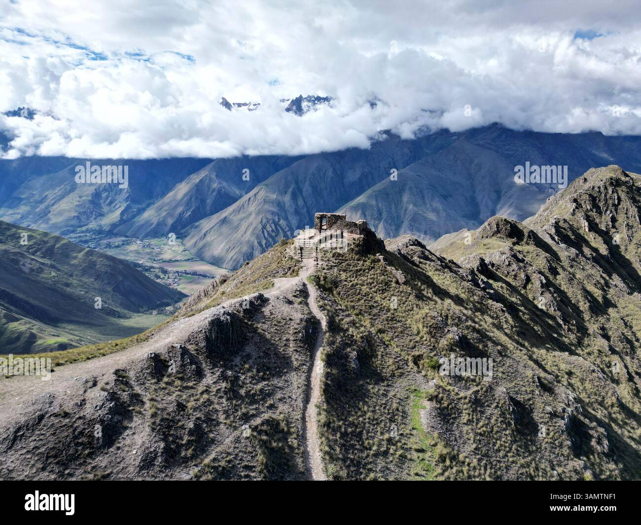 Aerial view of majestic Inti Punku Hike with rugged mountains and ...