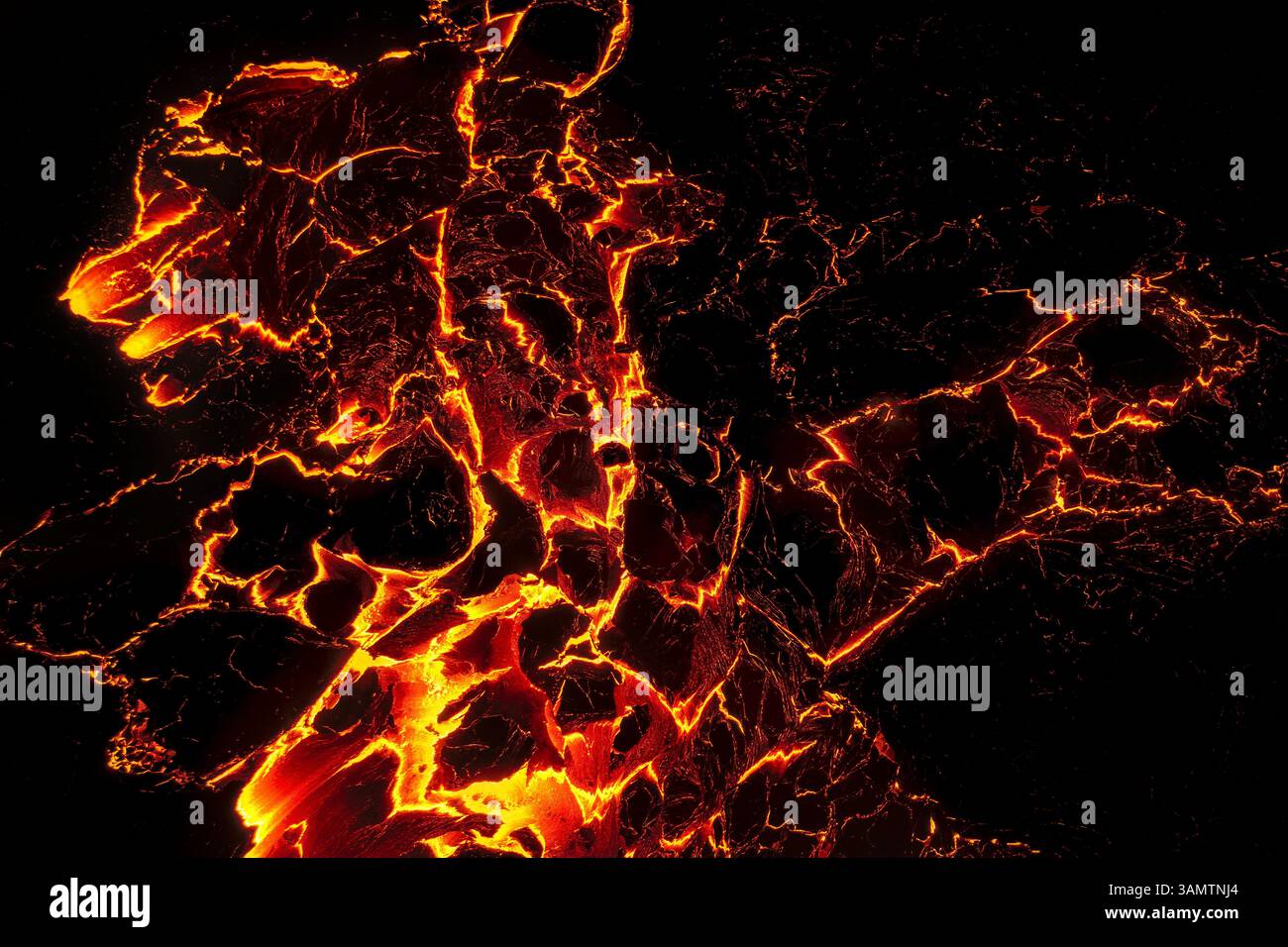 Aerial view of the lava from Geldingadalir Volcano during an eruption ...