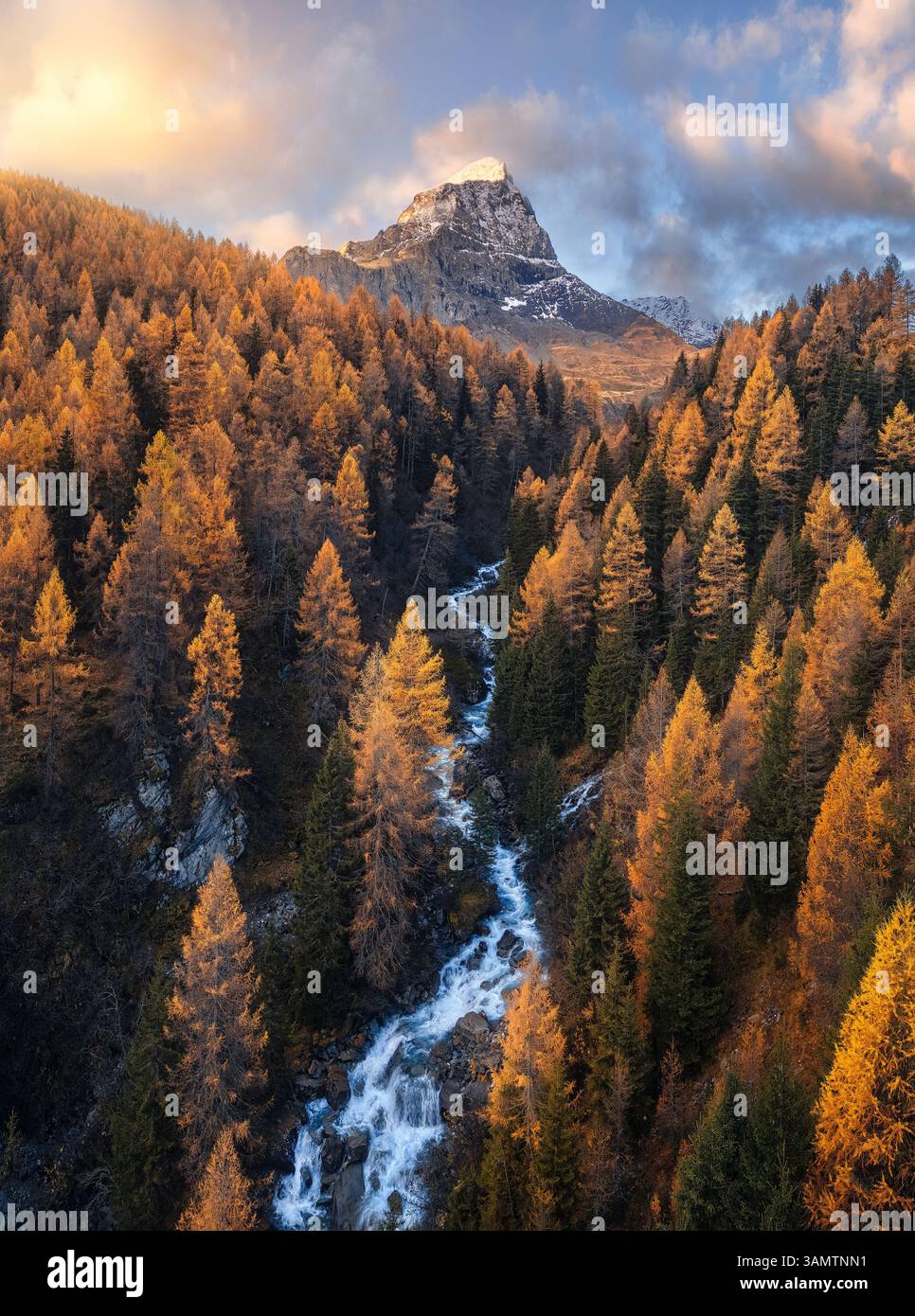Aerial view of beautiful Val Faller valley with majestic mountains and ...