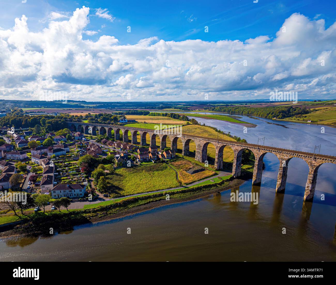 Aerial view of the scenic royal border bridge spanning a river with ...