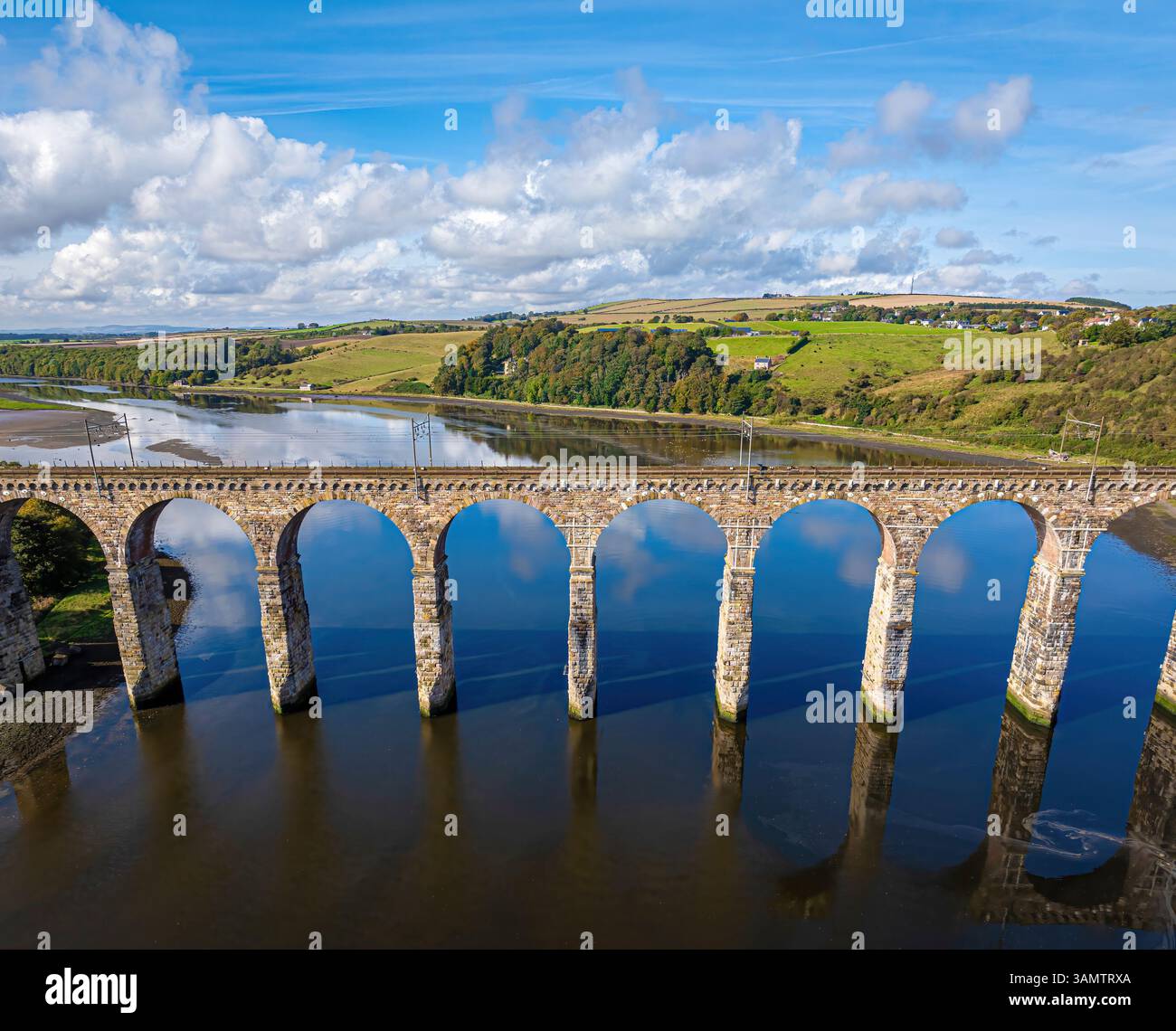 Aerial view of the royal border bridge spanning a scenic river with ...