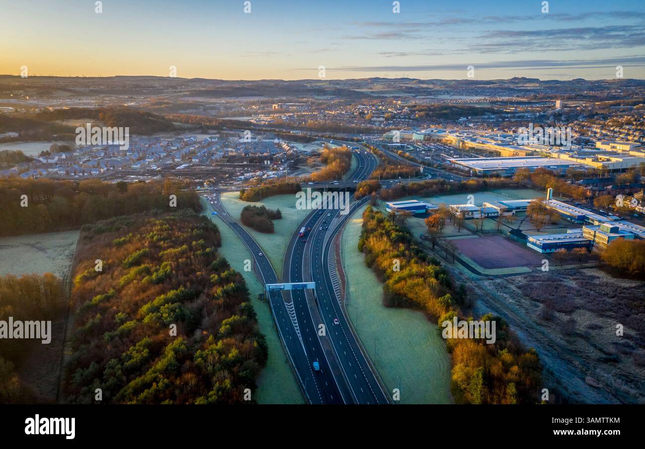 Aerial view of cityscape with forest and buildings, Pollock, Glasgow ...