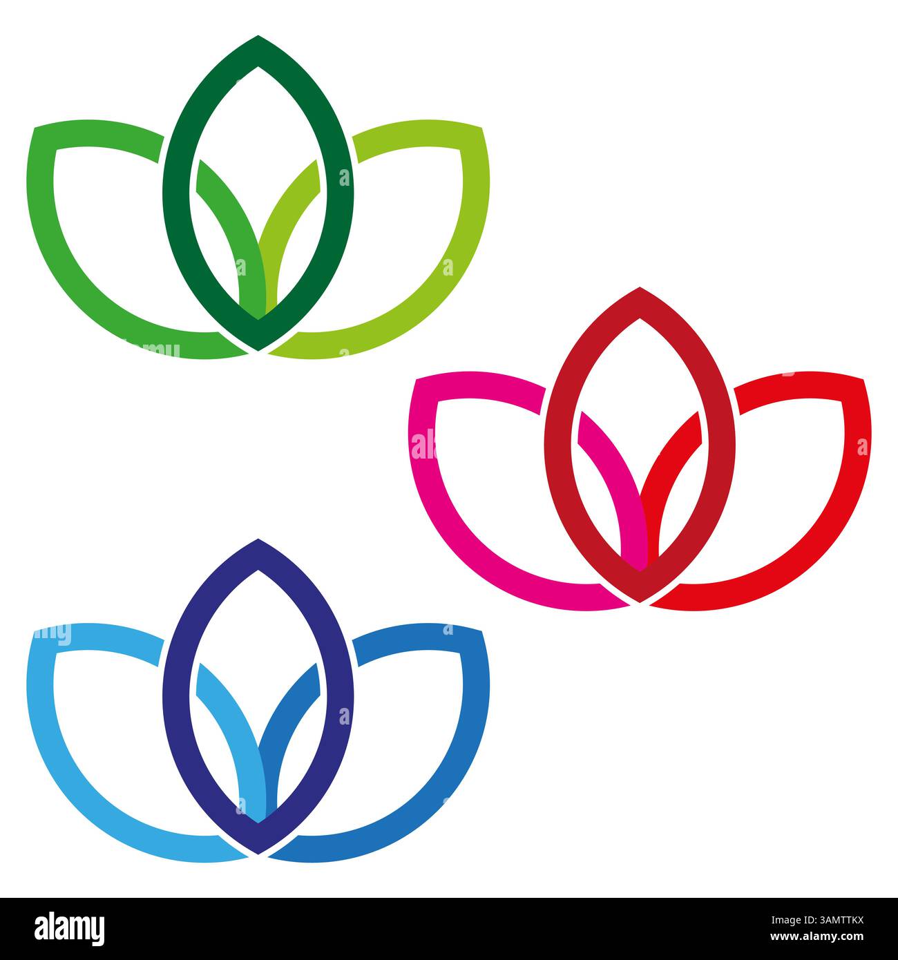Green lotus flower. Red pink petals. Blue harmony symbol. Vector ...