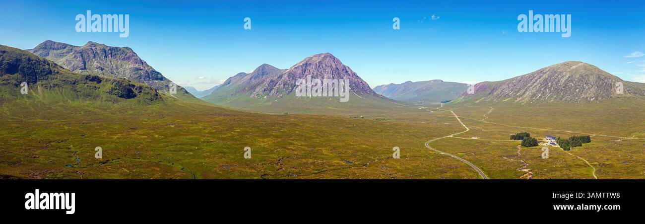 Aerial view of Buachaille Etive Mor in scenic highlands, Ballachulish ...