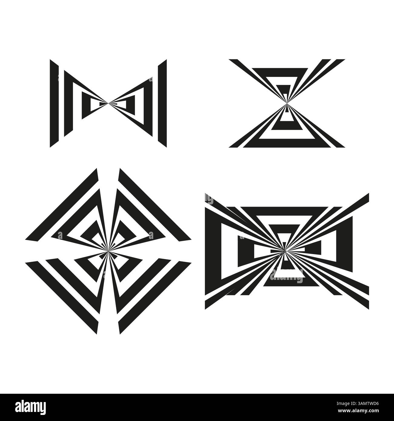 Geometric pattern set. Optical illusion shapes. Black white contrast ...