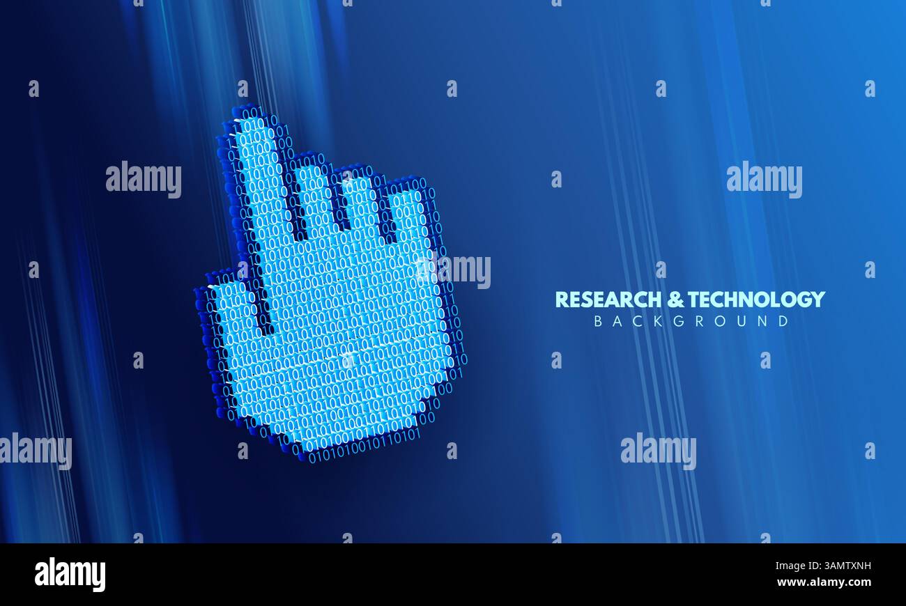 illustration of binary code hand touching on virtual reality modern technology background Stock ...