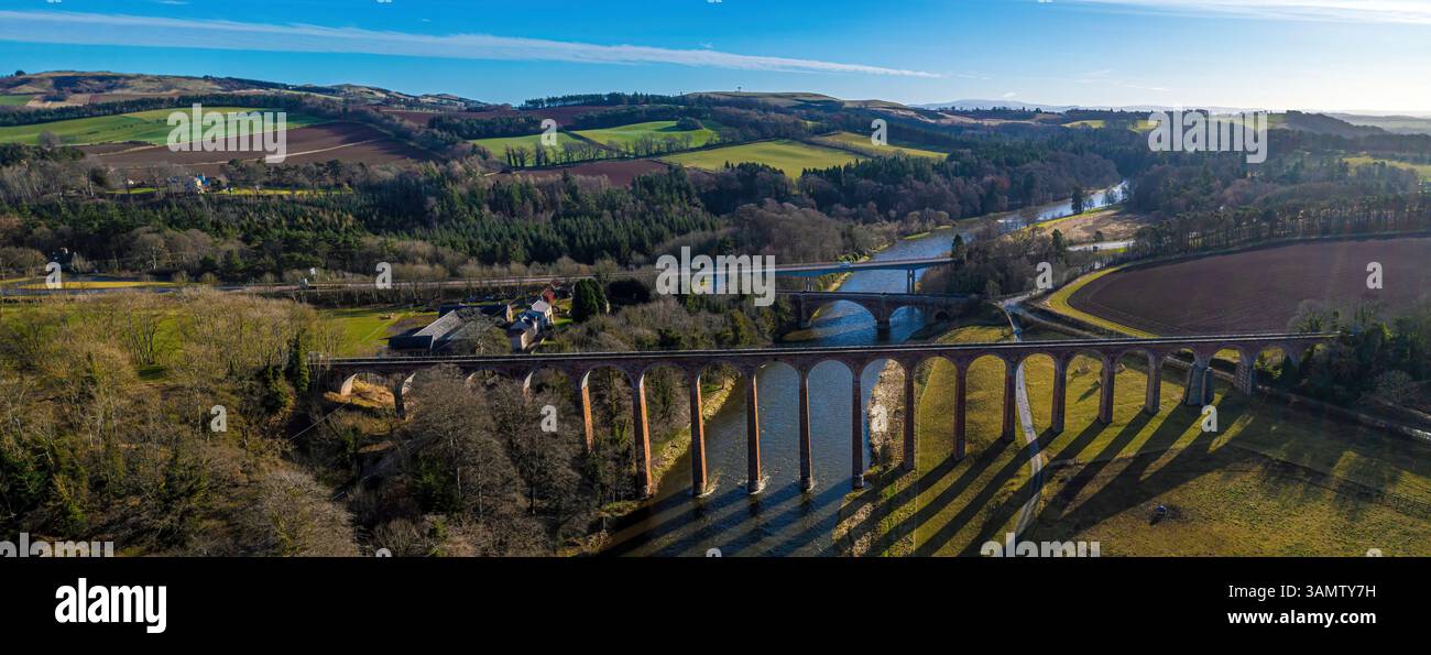 Aerial view of Leaderfoot Viaduct over the River Tweed, Melrose ...