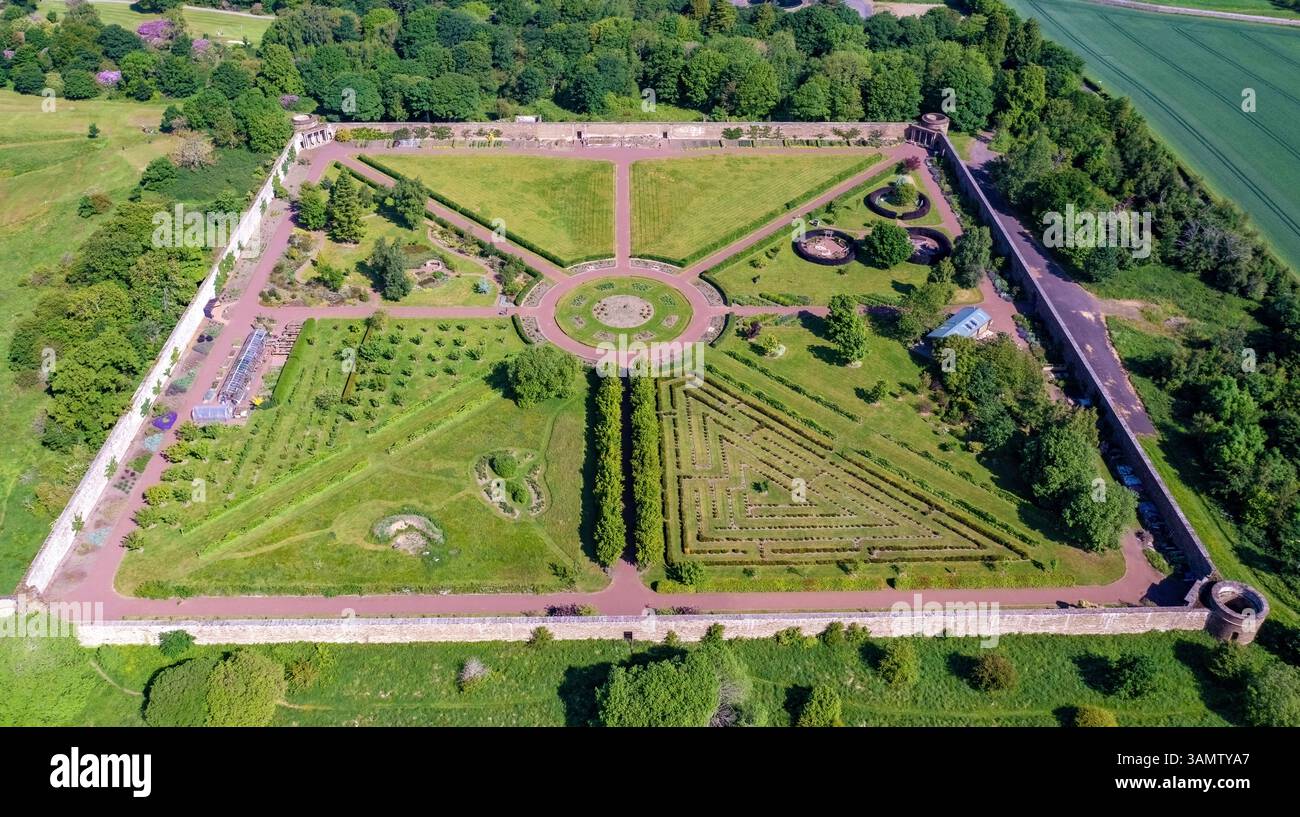Aerial view of Amisfield Walled Garden, Haddington, Scotland Stock ...