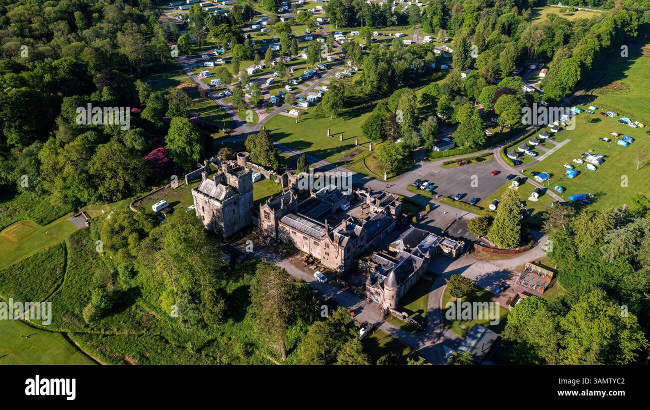 Aerial view of Hoddom Castle Caravan Park, Lockerbie, Scotland Stock ...