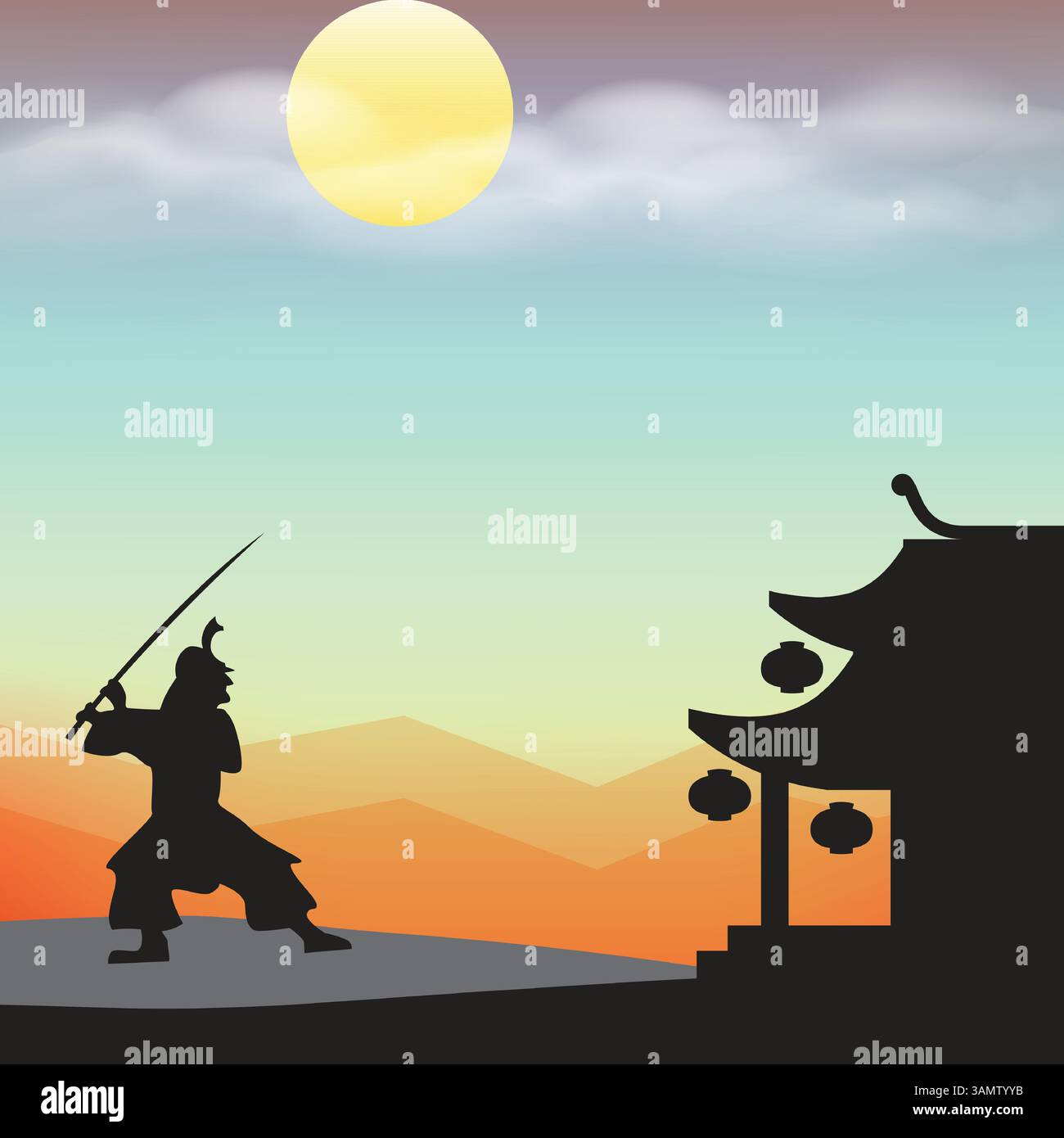 Minimalist Chinese architectural style archway, ancient Samurai ...