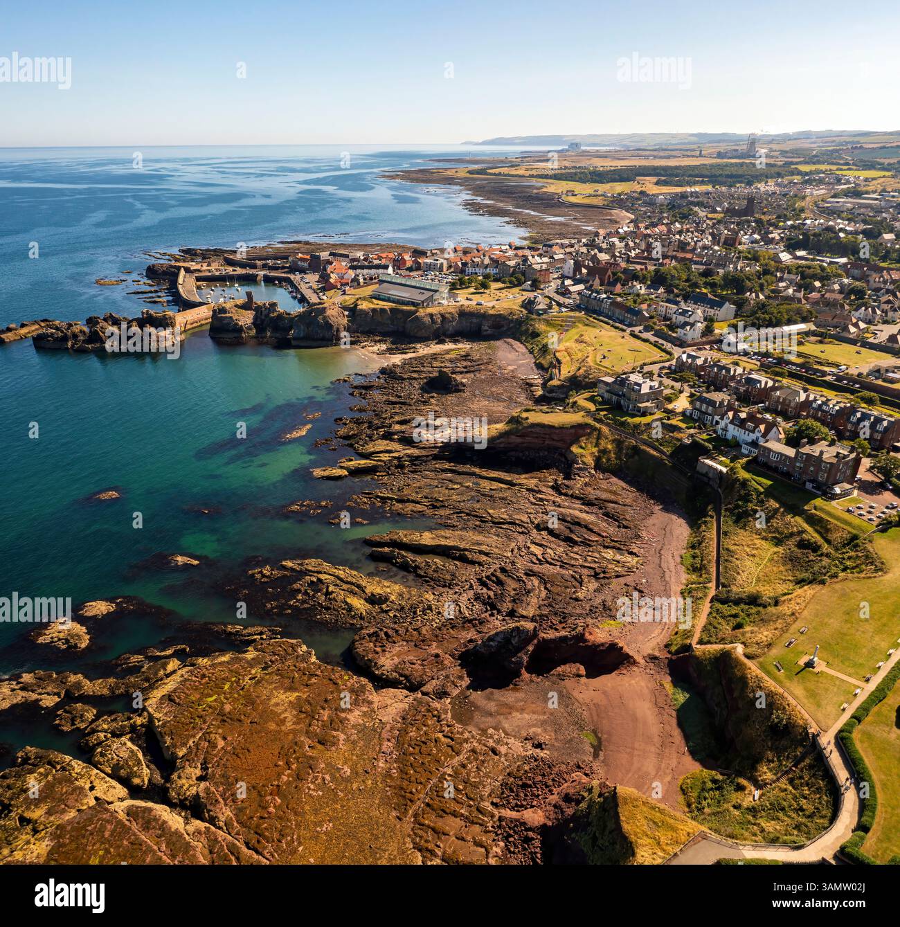 Aerial drone view of Dunbar, East Lothian, Scotland, United Kingdom ...