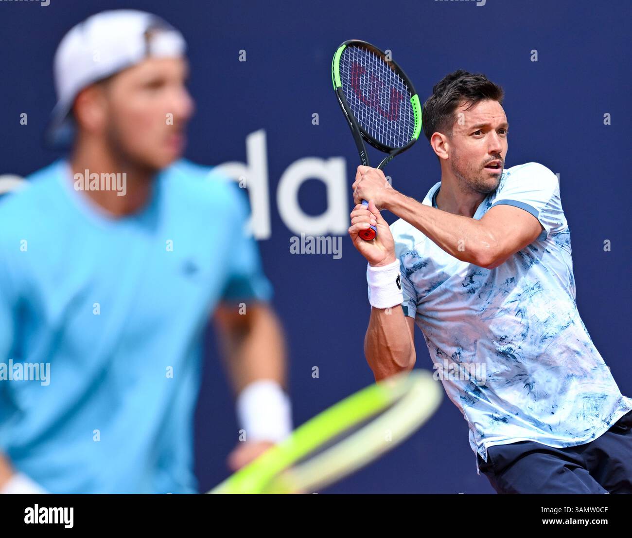 Munich, Germany. 14th Apr, 2025. Tennis, ATP Tour - Munich, doubles, men, 1st round. Gille ...