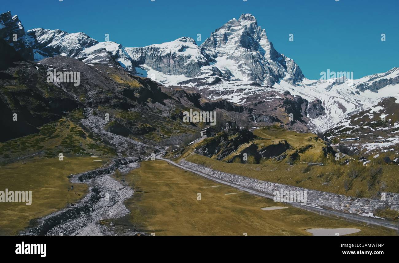 Aerial view of the majestic Matterhorn mountain in a clear morning of ...