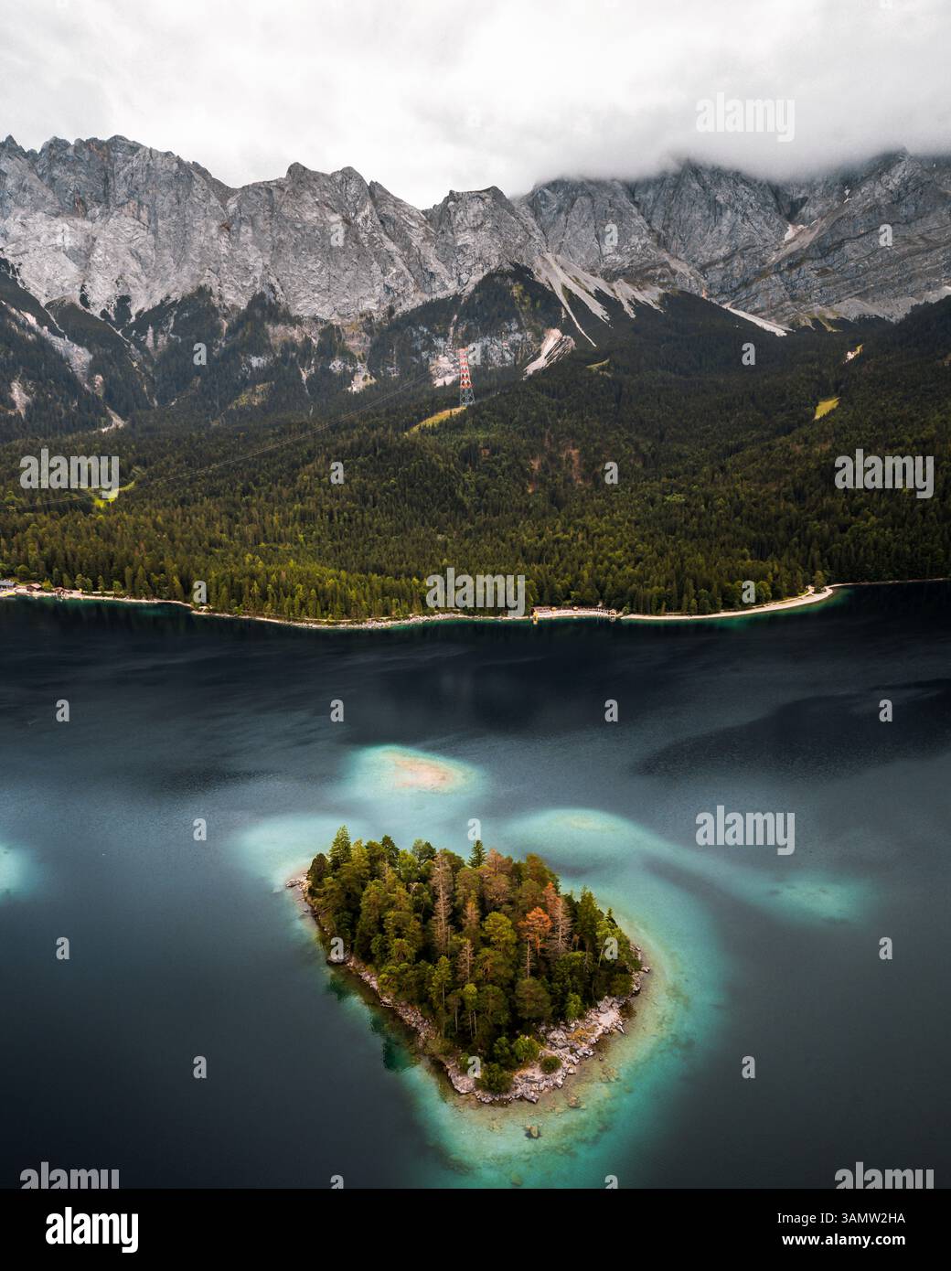 Aerial view of Eibsee with stunning alpine landscape, Bayern, Germany ...