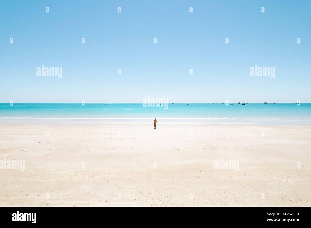 Aerial view of sandy beach with crystal blue waves at Cable Beach ...