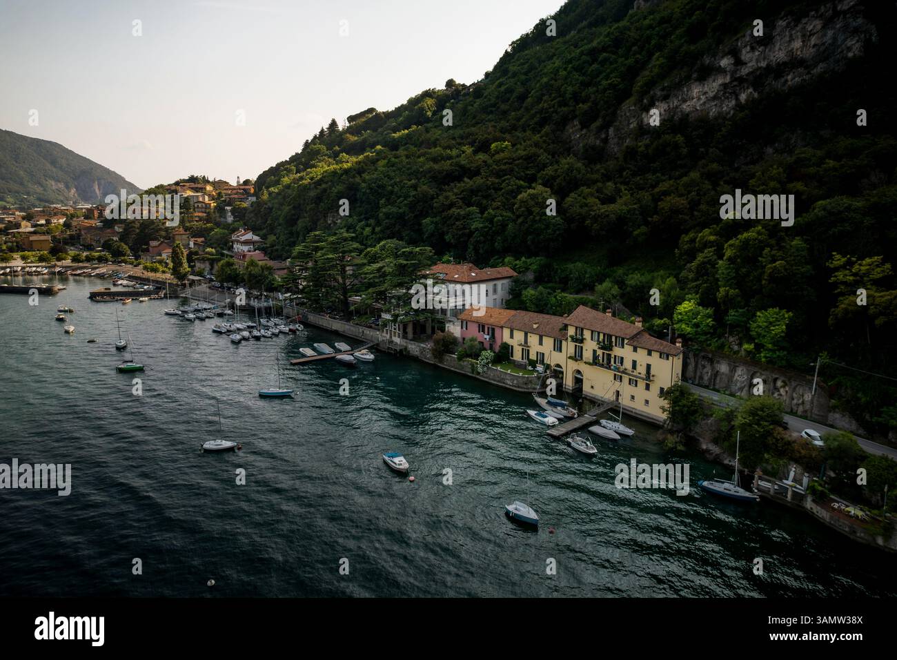 Aerial view of Lake Como with beautiful village and natural landscape ...