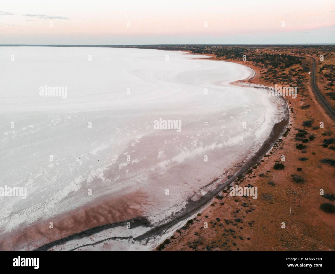 Aerial view of a salt lake called Lake Hart, South Australia, Australia ...