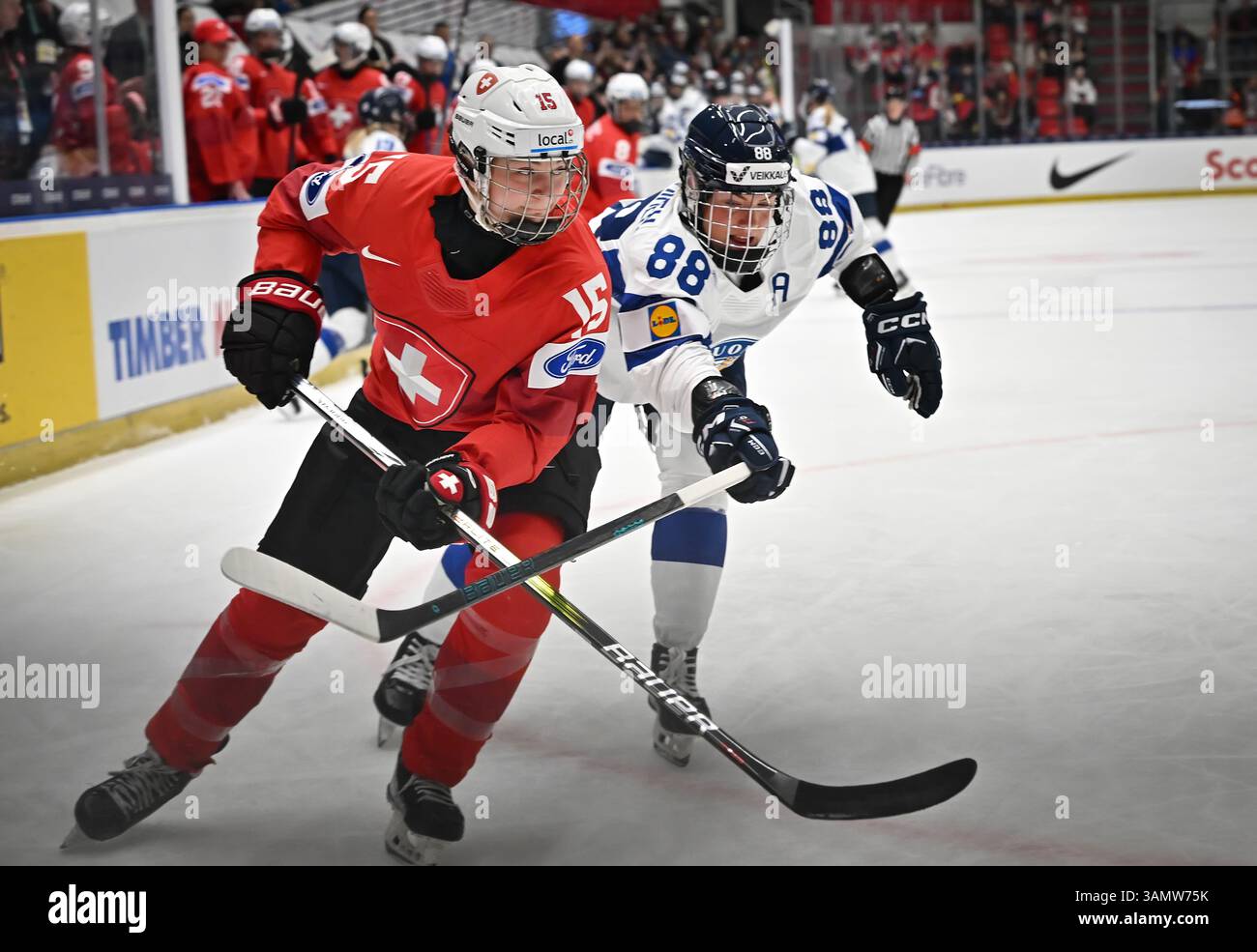 L-R Laure Meriguet (SUI) and Ronja Savolainen (FIN) in action during ...