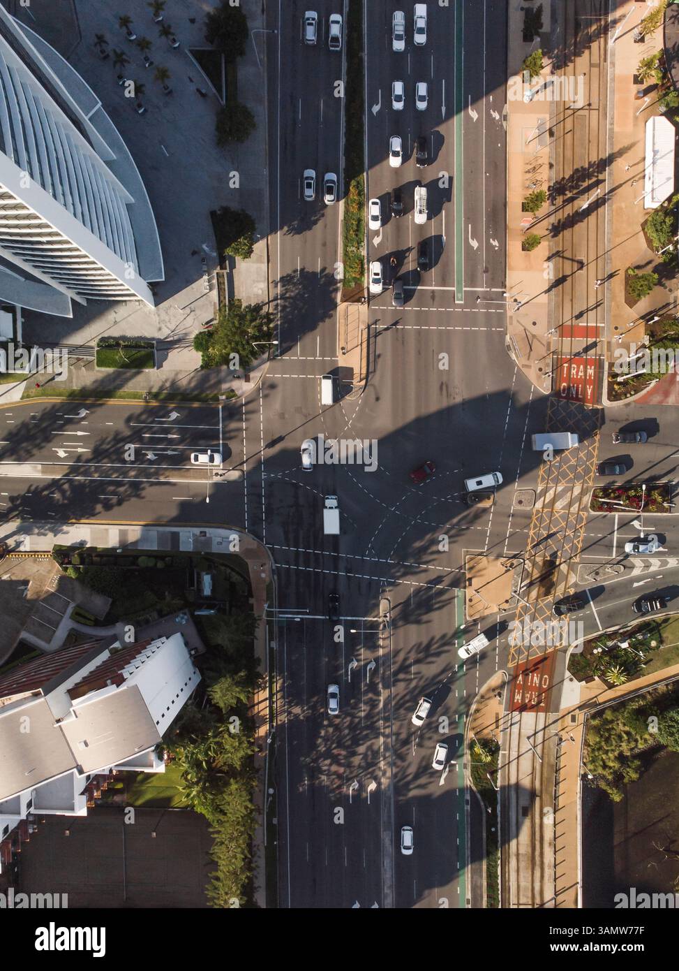 Aerial view of a intersection in Gold Coast, Queensland, Australia. Top ...