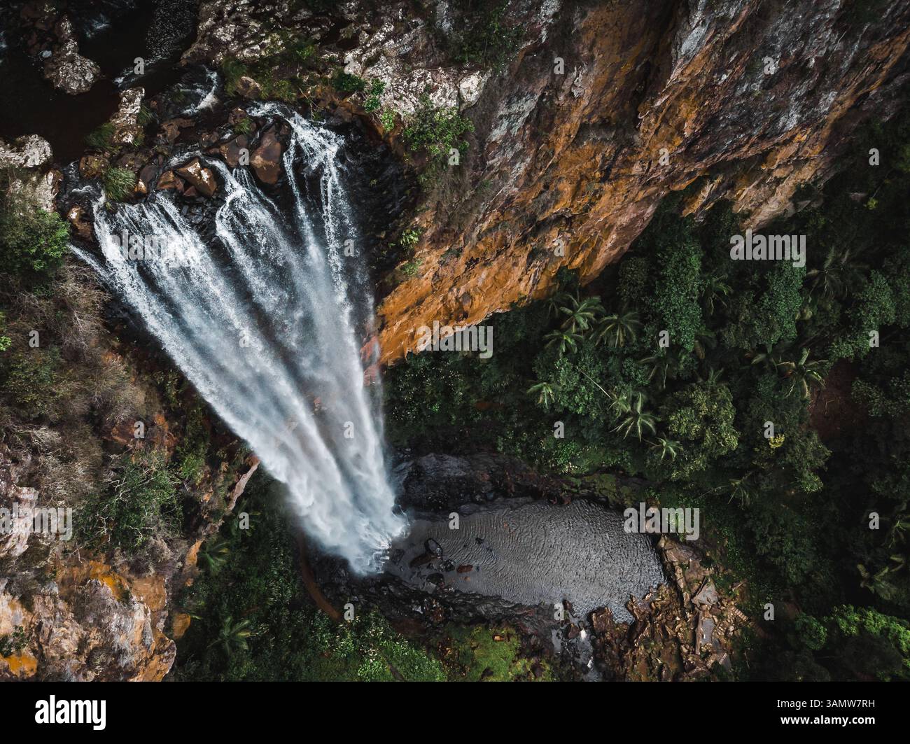 Aerial view of Purling Brook Waterfall, Springbrook National Park ...