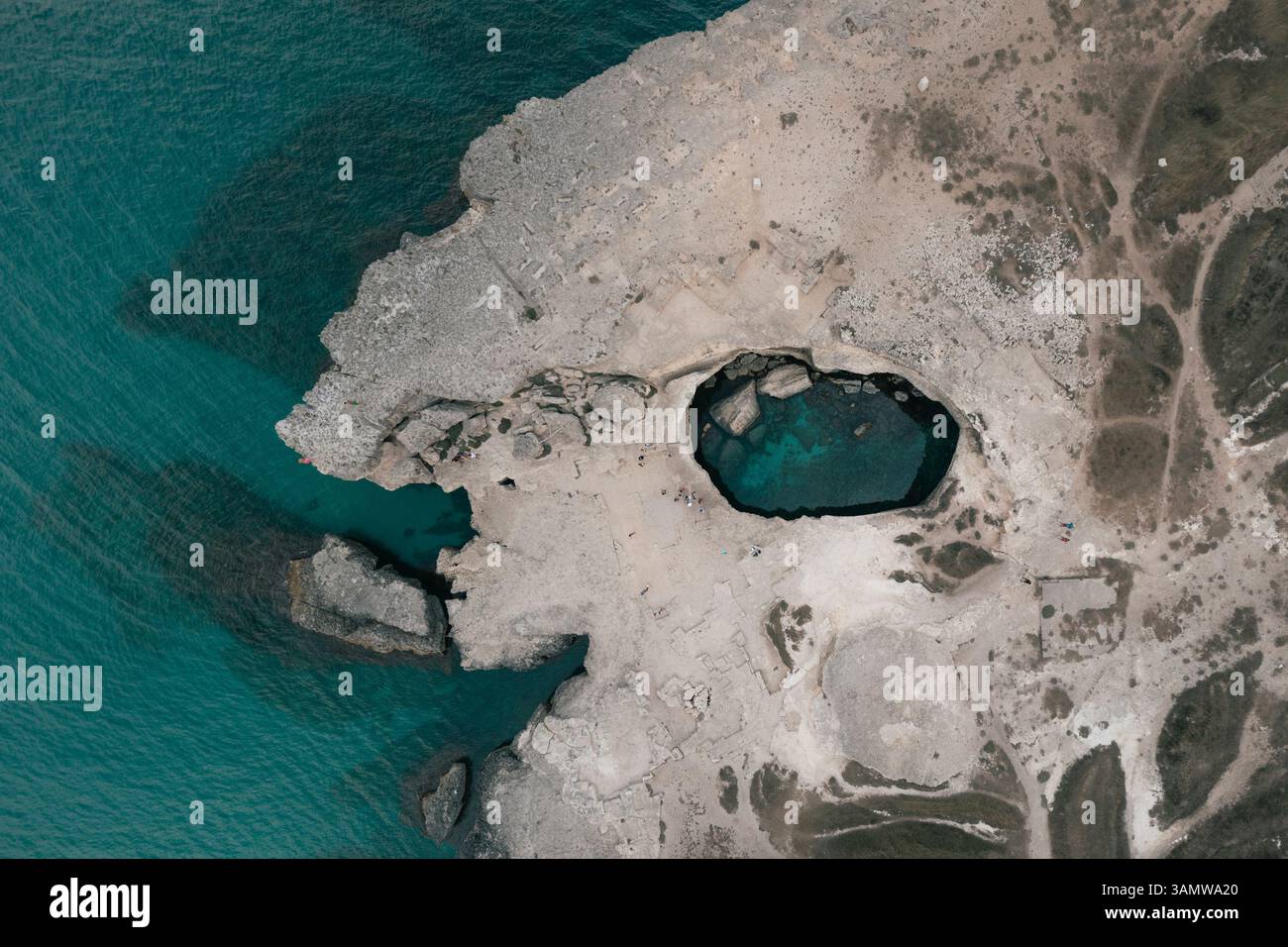 Panoramic aerial view of Grotta della Poesia, Puglia, Italy Stock Photo ...
