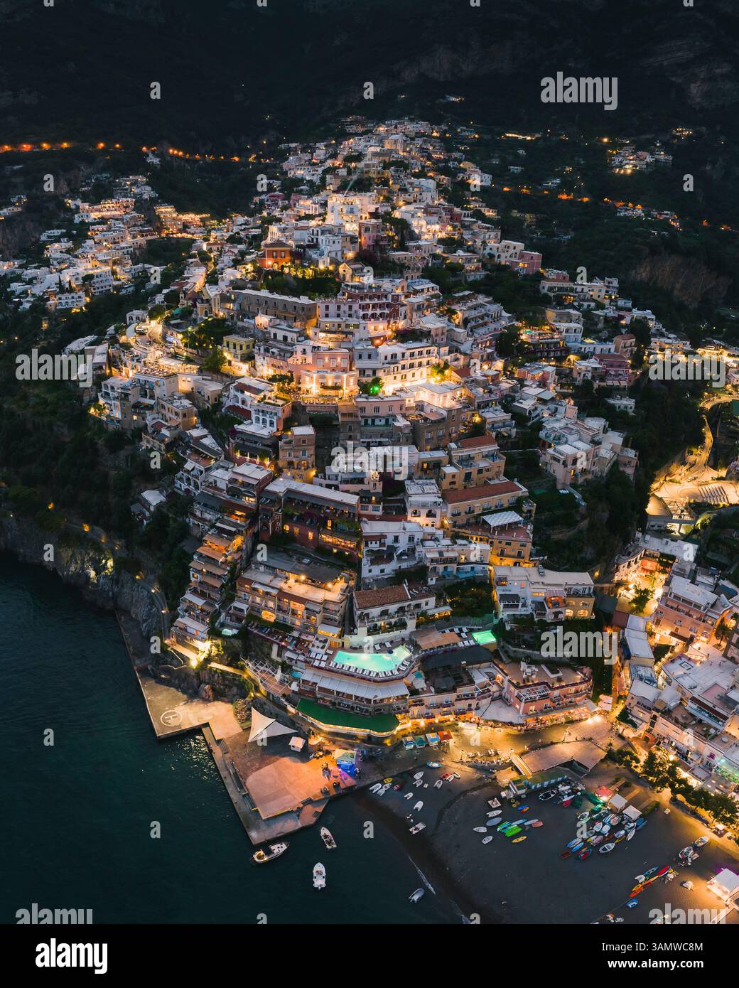 Aerial view of Positano at night, Amalfi Coast, Italy Stock Photo - Alamy
