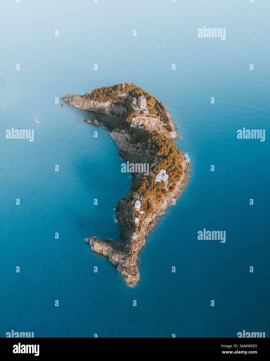 Aerial view of the Gallo Lungo island, located in Li Galli archipelago ...