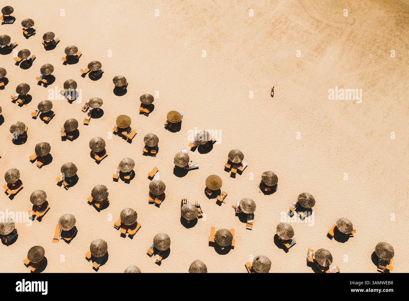 Aerial view of umbrellas on the beach placed in rows, Sicily Stock ...