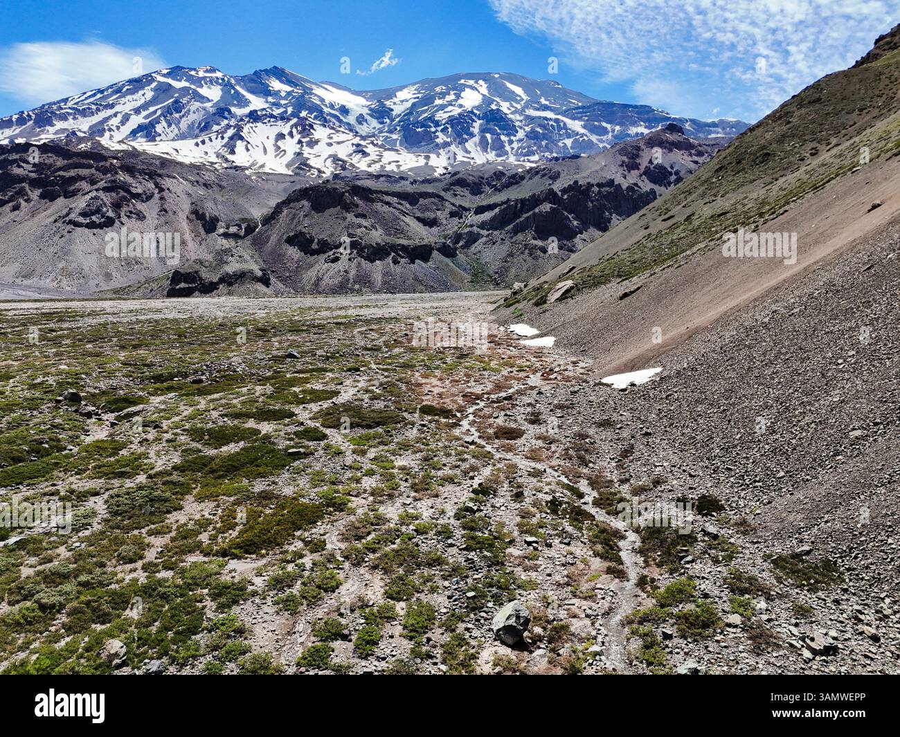 Aerial view of majestic Andes mountains with rugged terrain and snow ...