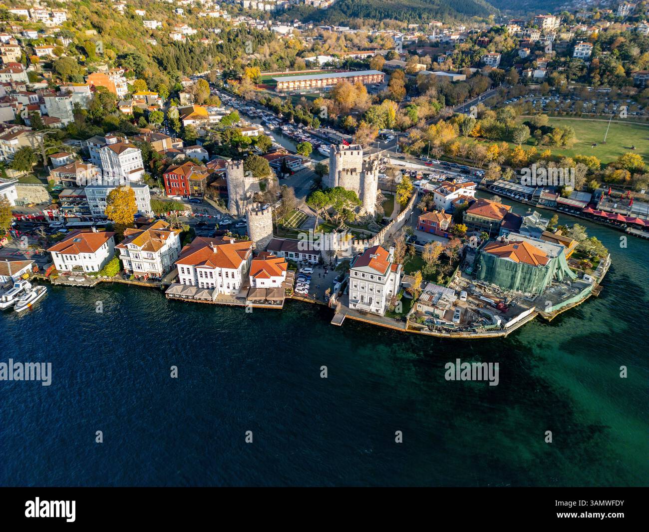 Aerial view of the historic Anadolu Fortress by the Bosphorus with ...