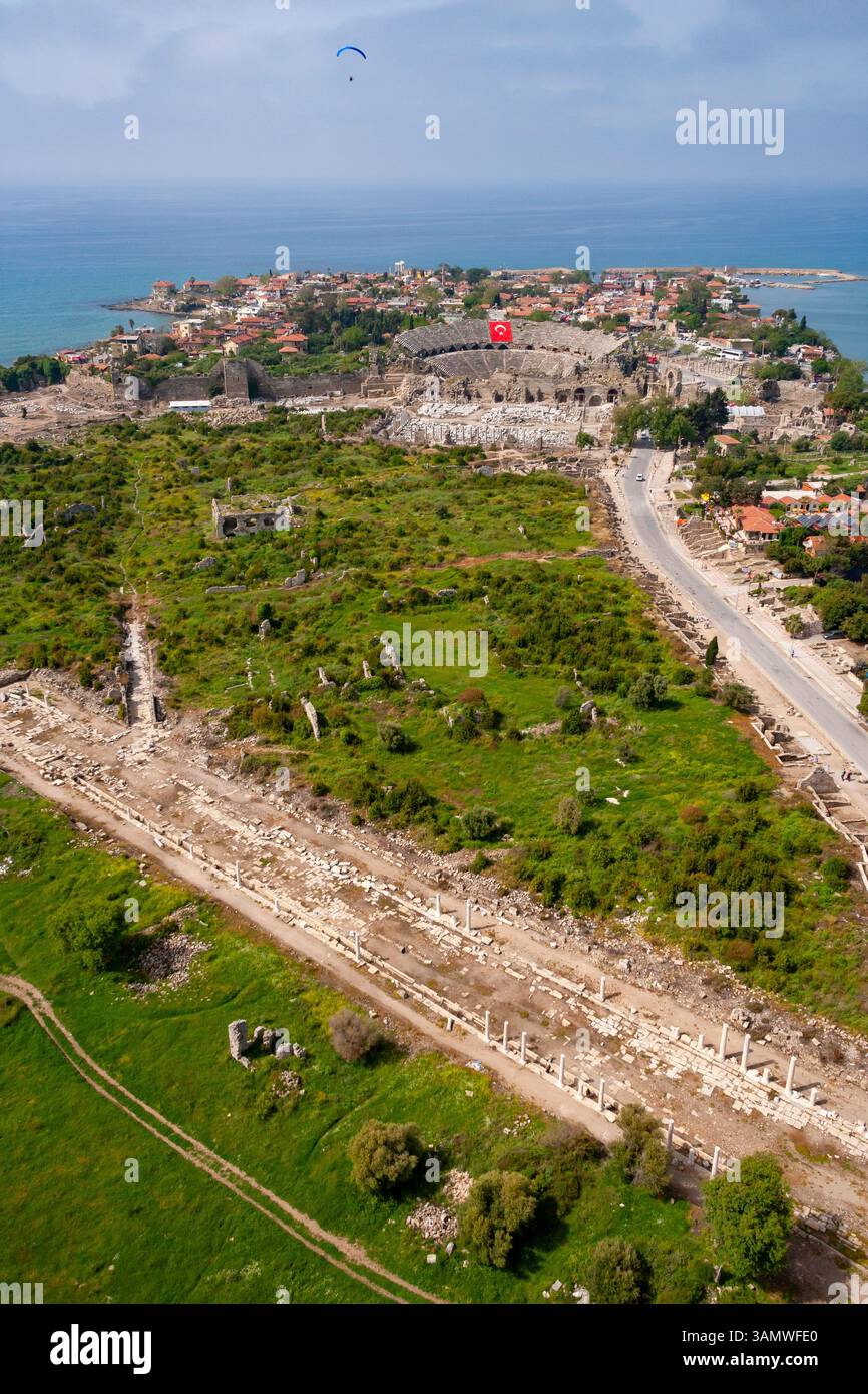 Aerial view of ancient ruins along the beautiful coastline with the ...