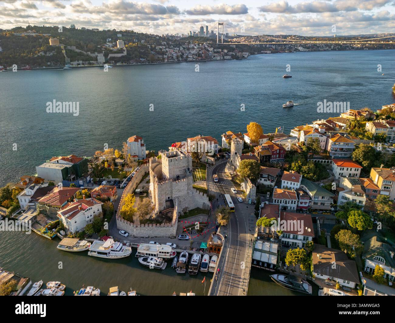 Aerial view of the historic anadolu fortress and beautiful bosphorus ...