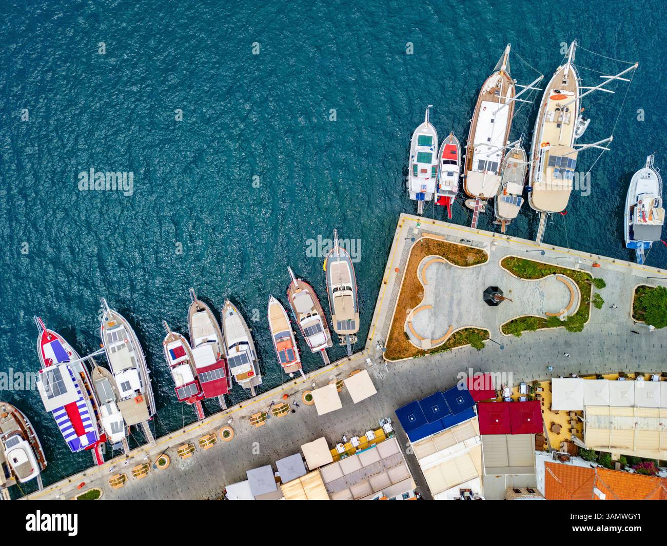 Aerial view of boats at dock in marina, Marmaris, Mugla, Turkey Stock ...