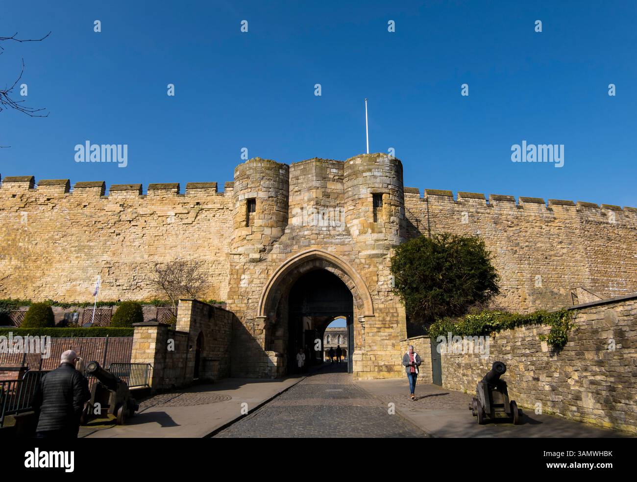 East Gate entrance to Lincoln Castle from Castle hill, Lincoln City ...