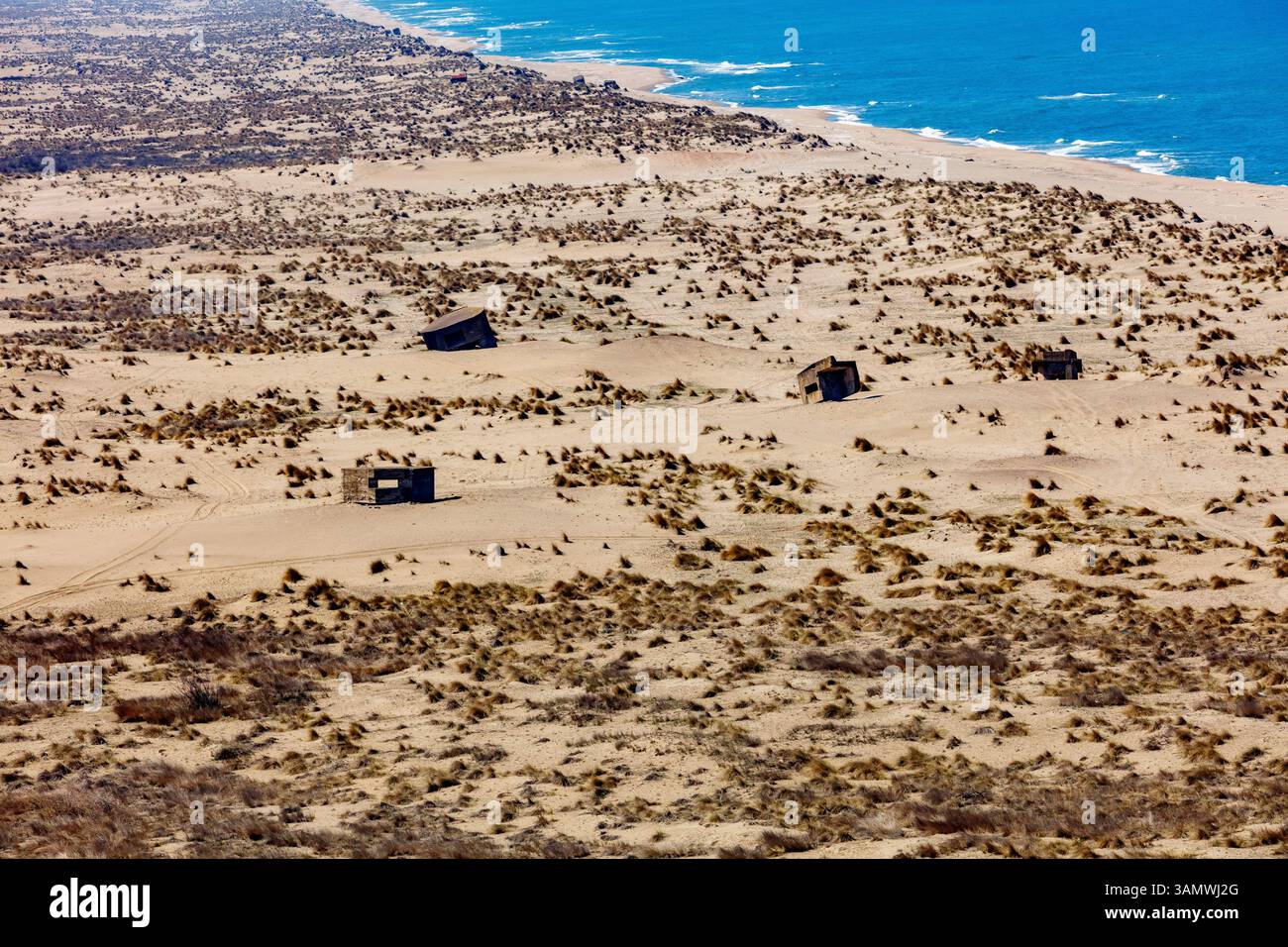 Aerial view of arid desert forms in Karasu, Turkey, Black Sea, bunker ...