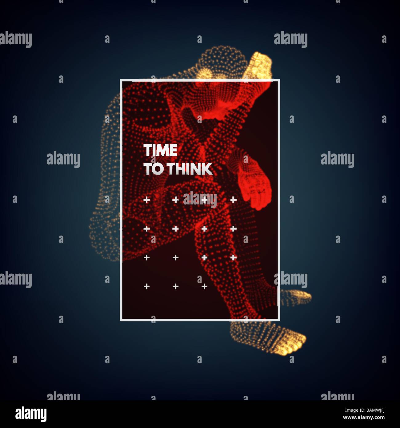 Man in a thinker pose. 3d model. Psychology or philosophy concept. Idea ...