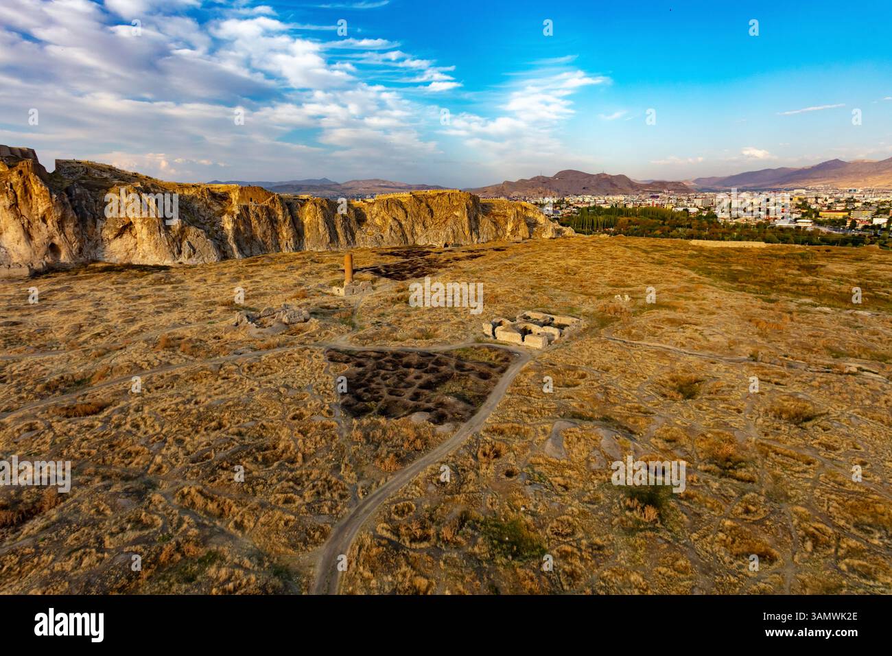 Aerial view of Castle of Van and ruins of Tushpa, Van, Turkey Stock ...