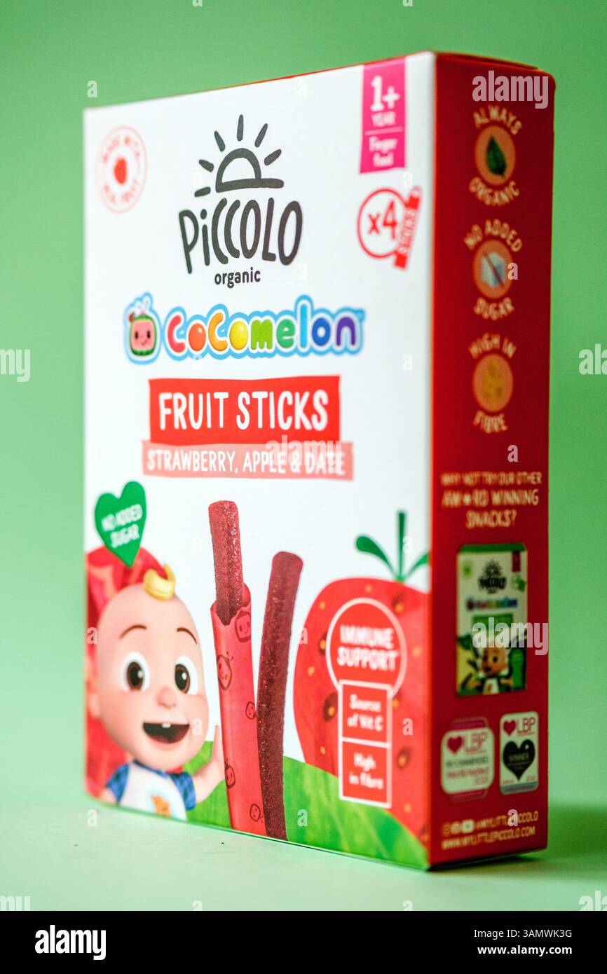 London UK, April 14 2025, Piccolo Organic Healthy Strawberry Apple and ...