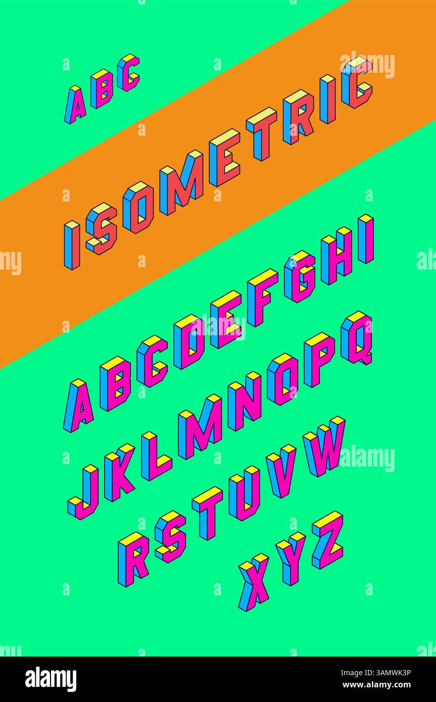 3d isometric alphabet vector font. A to Z. Vector illustration Stock ...