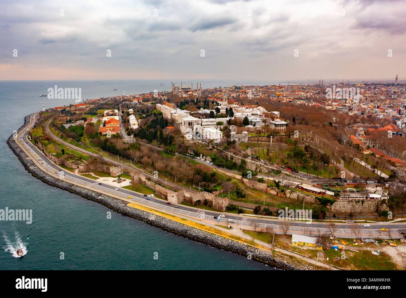 Aerial view of Topkapi Palace situated in the historical peninsula of ...