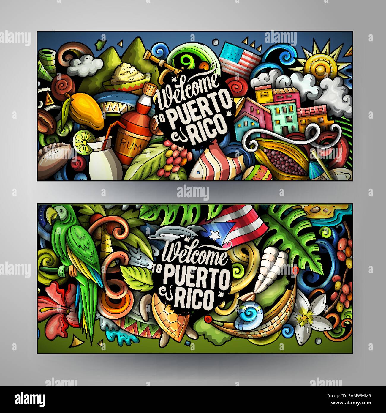 Cartoon colorful vector doodle Puerto Rico banners Stock Vector Image & Art - Alamy