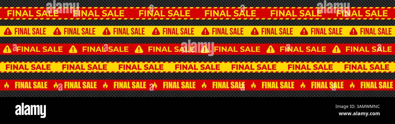 Final Sale Banner Set With Red And Yellow Warning Tapes On Transparent ...