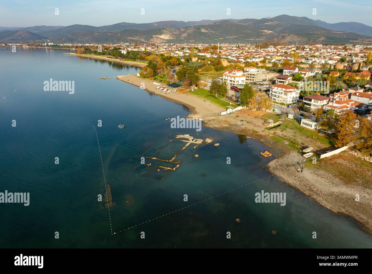 Aerial view of the sunken remains of the St. Neophytos Basilica in ...